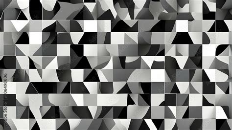 A Monochromatic Image Featuring A Distorted Checker Pattern With Abstract Shapes And Shades