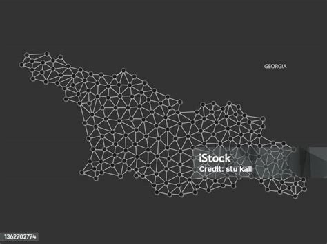 조지아 지도 포인트는 검은 색 배경에 비늘 와이어 프레임 다각형 네트워크 화이트 라인 도트 및 그림자 점 개념에 대한 스톡 벡터 아트 및 기타 이미지 Istock