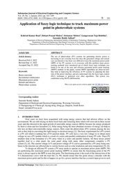 Application Of Fuzzy Logic Technique To Track Maximum Power Point In