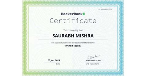 Hackerrank Skill Certificate Saurabh Mishra