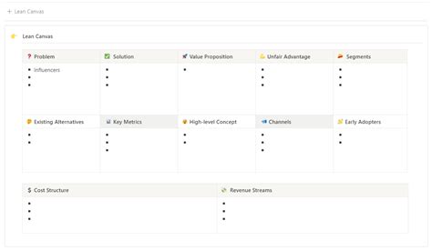Lean Canvas Notion Template One Page Agile Business Plan 2023