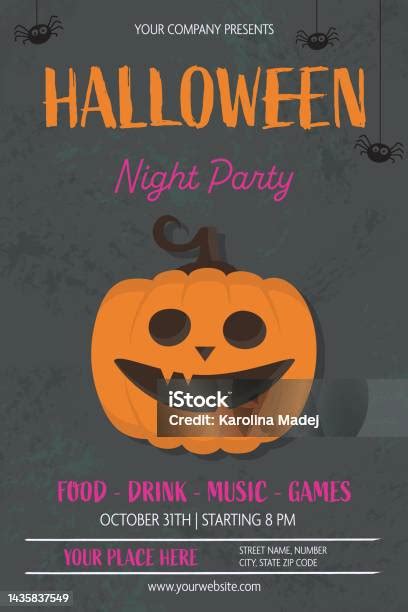 소름 끼치는 호박과 함께 할로윈 나이트 파티 초대장 벡터 일러스트 레이 션 10월에 대한 스톡 벡터 아트 및 기타 이미지