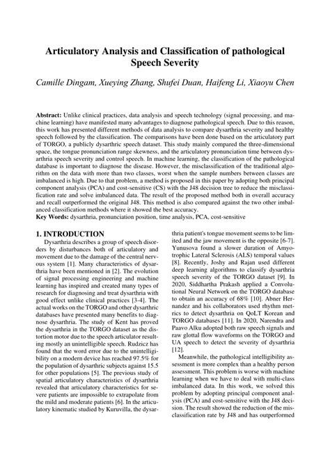 Pdf Articulatory Analysis And Classification Of Pathological Speech