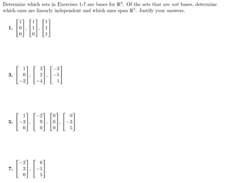 Determine Which Sets In Exercises Are Bases For Chegg Com