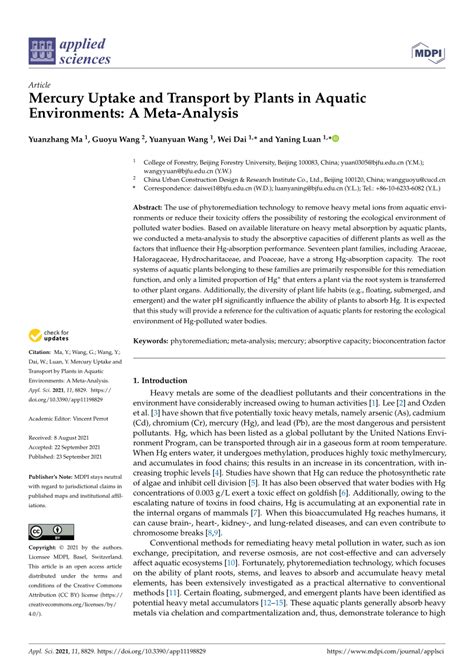 Pdf Mercury Uptake And Transport By Plants In Aquatic Environments A Meta Analysis