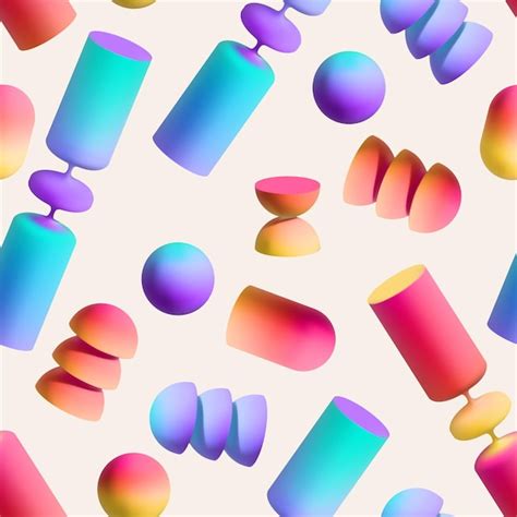 Premium Vector Seamless Pattern With Collection Of Colorful Abstract Geometric Shapes On White