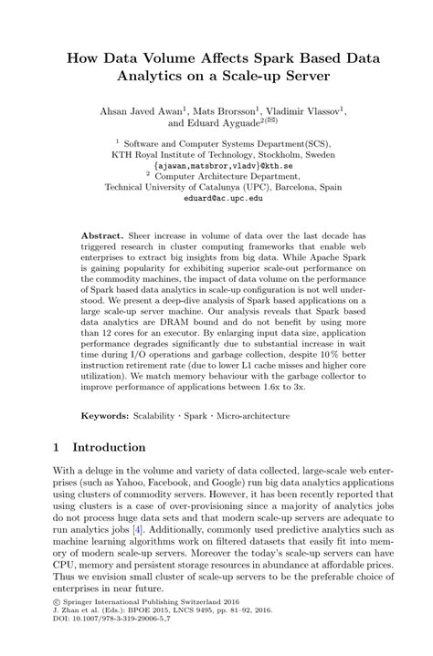 pdf how data volume affects spark based data analytics on a scale up