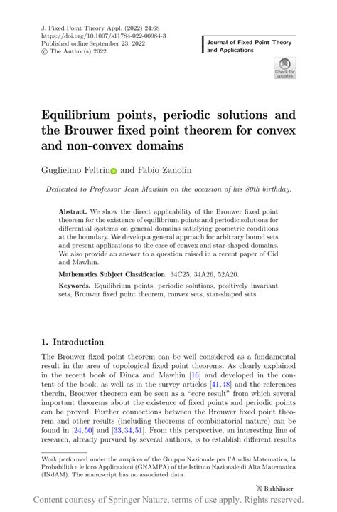 Pdf Equilibrium Points Periodic Solutions And The Brouwer Fixed Point Theorem For Convex And