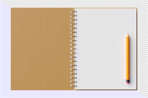 Premium Psd 3d Open Spiral Notebook Lined Paper Yellow Pencil