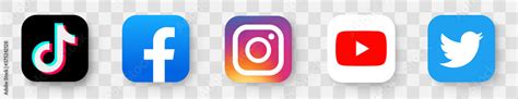 Realistic Social Media Logotype Collection Tik Tok Facebook