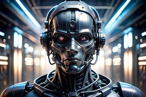 Evil Robot Cybernetic Robot Head Stock Illustration Illustration Of Access Internet 370371705