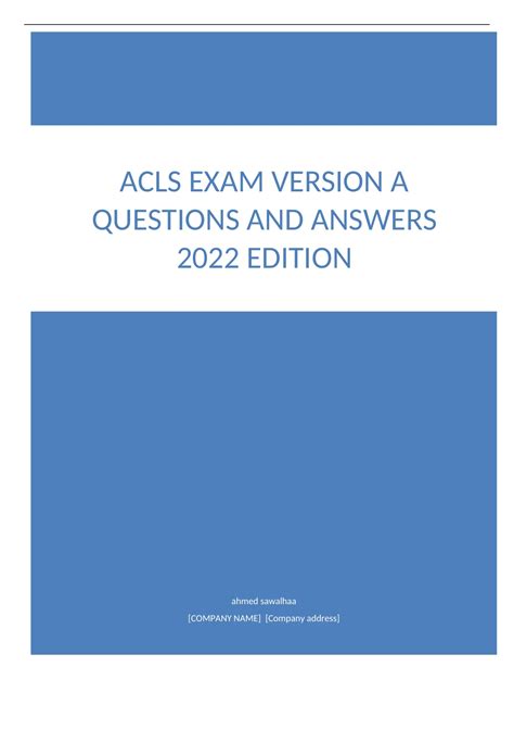 Acls Exam Version A Questions And Answers 2022 Edition Acls Stuvia Us