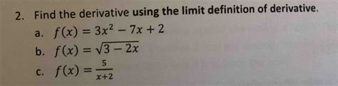Solved Find The Derivative Using The Limit Definition Of Chegg
