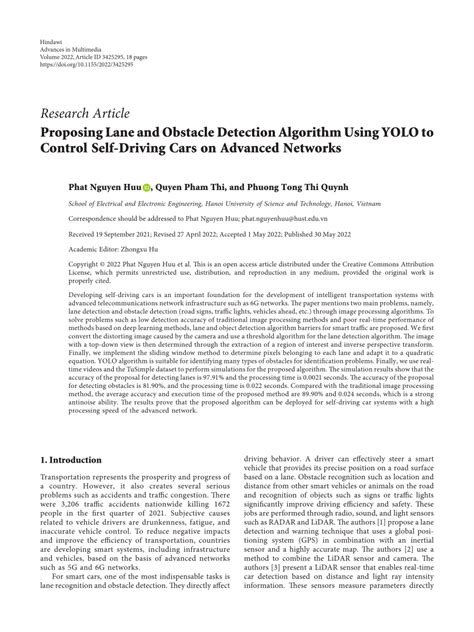 Pdf Proposing Lane And Obstacle Detection Algorithm Using Yolo To