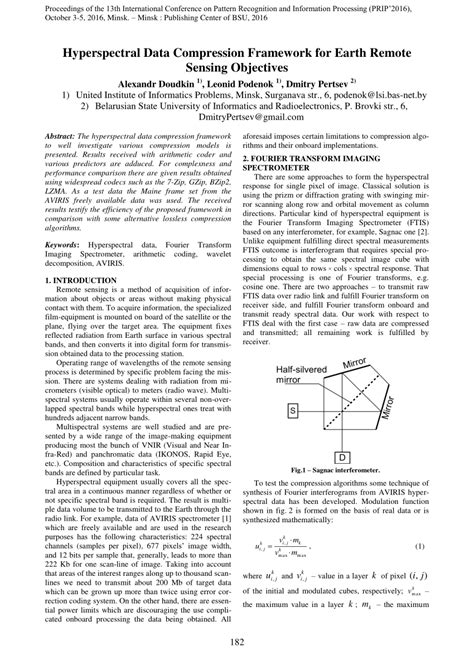 Pdf Hyperspectral Data Compression Framework For Earth Remote Sensing Objectives