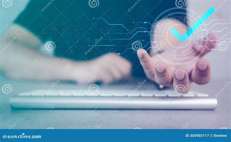 Man Hands Showing Virtual Of Validation To Confirm Transaction Or Approve To Access Data Stock