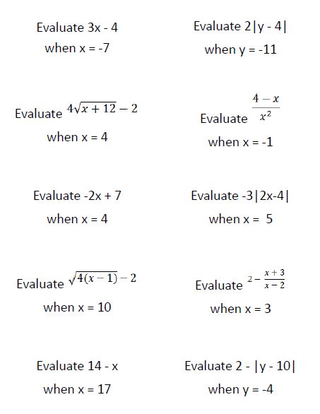 Evaluating Expressions Question Stack Activity Advanced Math Love