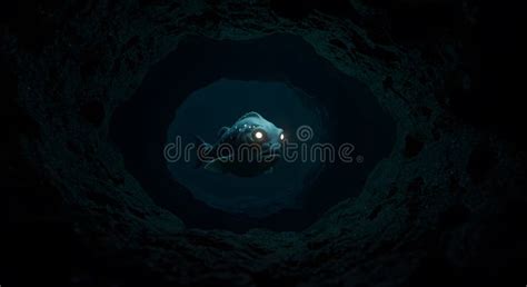 Deep Sea Creature Emerging From Underwater Cave A Bioluminescent Fish