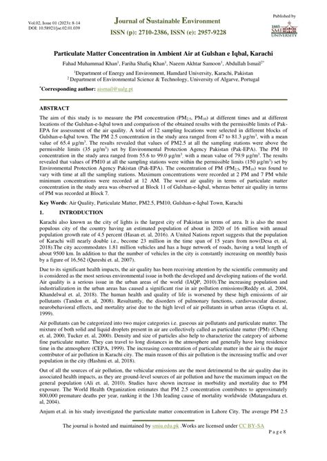 Pdf Particulate Matter Concentration In Ambient Air At Gulshan E Iqbal Karachi