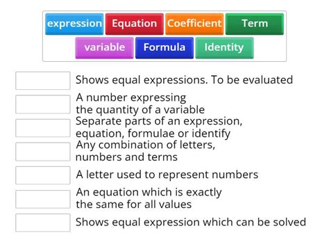 Algebra Terminology Match Up