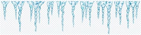 투명한 배경에서 분리된 상단에 연결된 서로 다른 길이의 반투명 밝은 파란색 현실적인 고드름 그룹 벡터 형식의 투명도 프리미엄 벡터