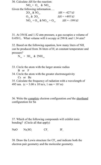 Solved 30 Calculate AH for the reaction NO à NO Given the Chegg com