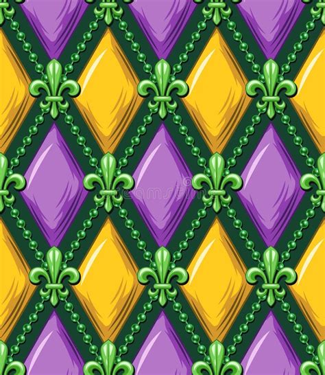 Mardi Gras Pattern With Fleur De Lis Beads Stock Vector Illustration