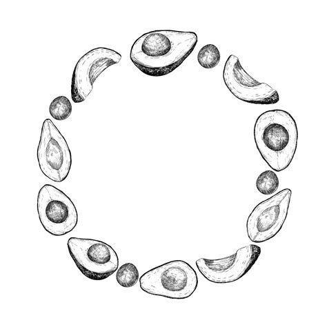 Avocado Hass Graphic Illustration Circle Frame Or Wreath With Hand
