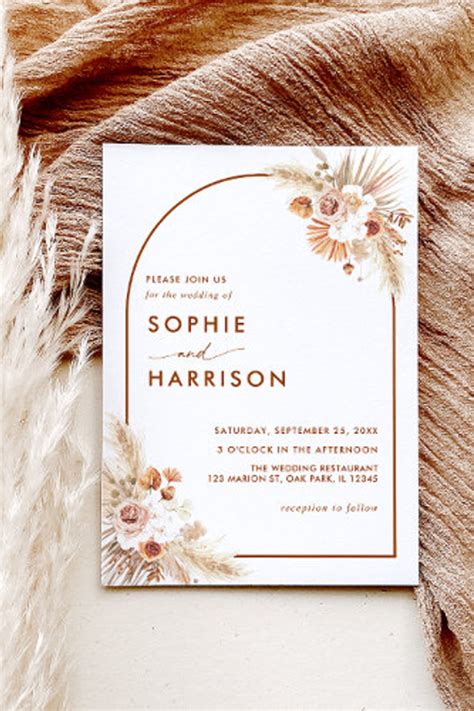 Desert Arch Boho Pampas Grass Terracotta Wedding Invitation Boho