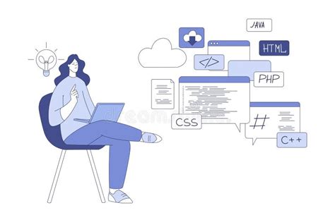 Woman Sitting With Laptop Computer Programming Vector Illustration Stock Vector Illustration