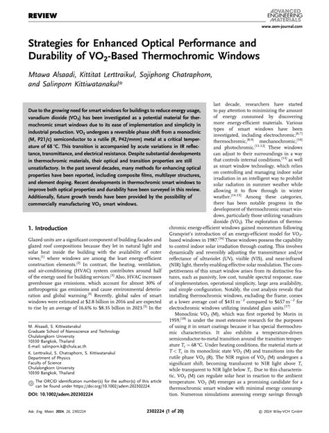 Strategies For Enhanced Optical Performance And Durability Of Vo2‐based Thermochromic Windows