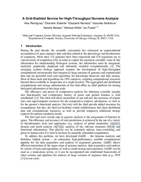 Pdf A Grid Enabled Service For High Throughput Genome Analysis