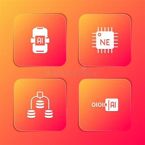 Set Artificial Intelligence Ai Processor Cpu Server Data And Binary Code Icon Vector Stock