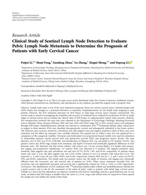 PDF Clinical Study Of Sentinel Lymph Node Detection To Evaluate Pelvic Lymph Node Metastasis
