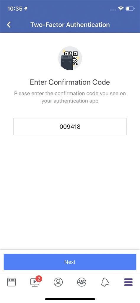 Facebook Confirmation Code