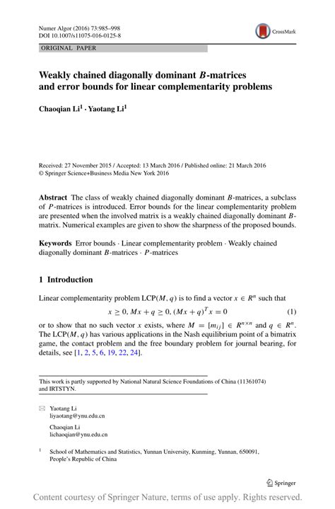 Weakly Chained Diagonally Dominant B Matrices And Error Bounds For
