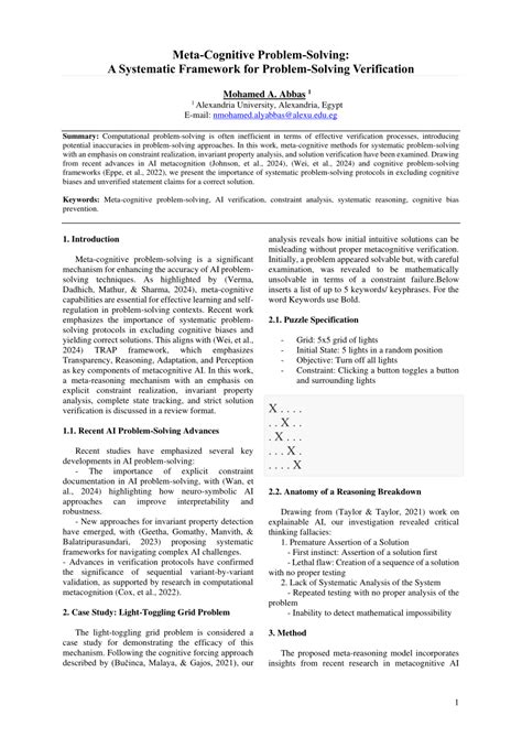 Pdf Meta Cognitive Problem Solving A Systematic Framework For Problem Solving Verification
