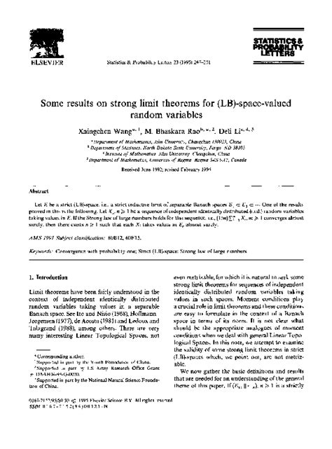 Pdf Some Results On Strong Limit Theorems For Lb Space Valued Random Variables