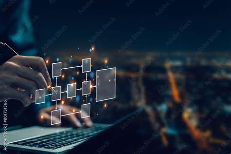 Businessman Using Computer Design Workflow Automation With Flowcharts Diagram Algorithm Flow