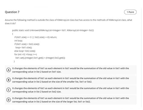solved question 7 1 point assume the following method is