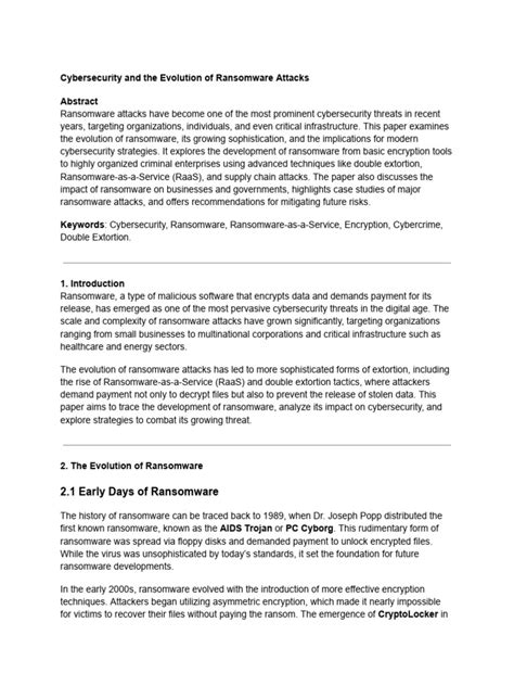 Cybersecurity And The Evolution Of Ransomware Attacks Pdf Ransomware Computer Security
