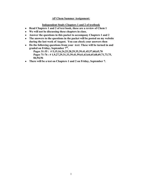 Ap Chem Summer Assignment Worksheet 1 Answers Summer Worksheets