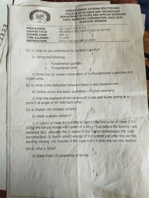 Q1 A What Do You Understand By Physical Quantity B Define The Followi