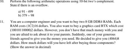 Solved 10 Perform The Following Arithmetic Operations Using
