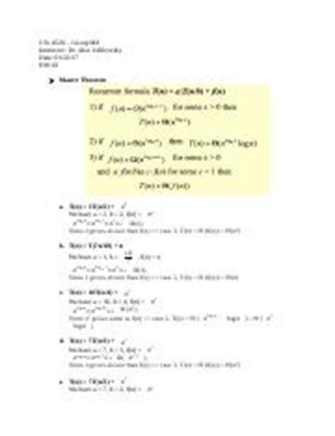 HW2 Docx CSc 4520 Group M4 Instructor Dr Alex Zelikovsky Date 01 22 17 HW 2 Master Theorem