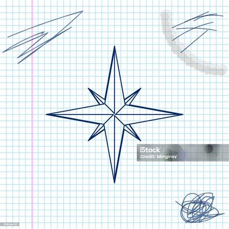 흰색 배경에 격리 된 바람 장미 선 스케치 아이콘입니다 여행에 대한 나침반 아이콘 탐색 디자인 벡터 일러스트레이션 나침반에 대한