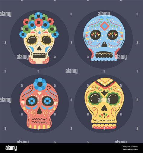 Day Of Dead Skulls Icons Stock Vector Image And Art Alamy