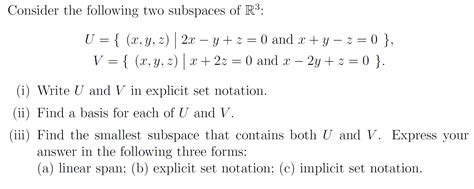 solved consider the following two subspaces of r3 u { x