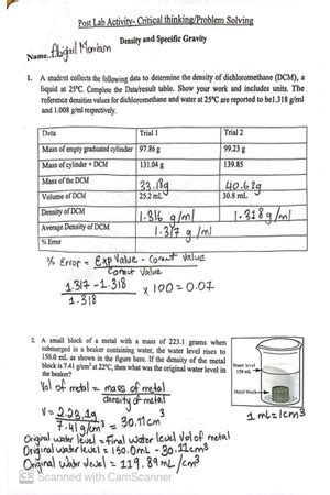 Density And Gravity Lab SCC Studocu