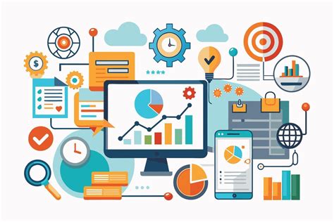 An Illustration Shows A Digital Marketing Analytics Dashboard With